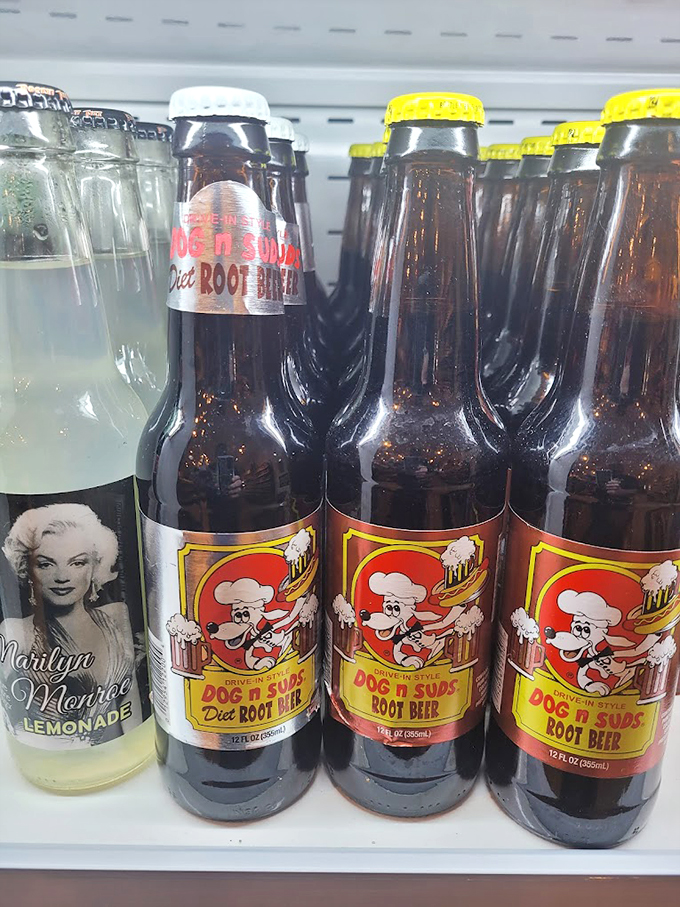 Old-fashioned sodas line the cooler, promising the kind of sweet nostalgia that takes you back to simpler times.