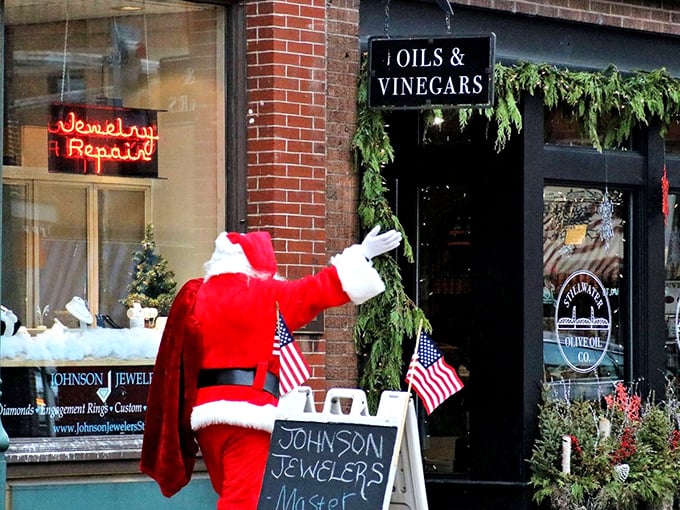 Even Santa can't resist Stillwater's small-town allure. Caught red-handed spreading cheer (and possibly checking out the local jewelry).