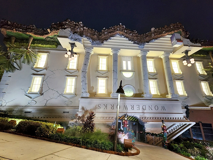 Science gone wild in this upside-down laboratory! It's like Bill Nye and Mad Max had a theme park baby.