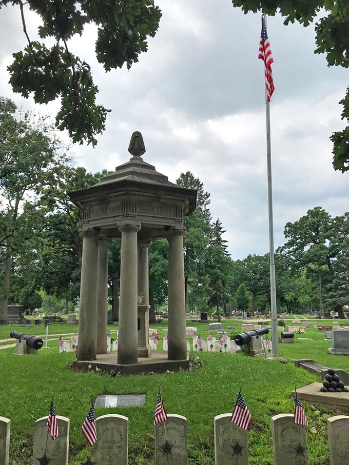 That Grand Army of the Republic memorial looks like a gazebo hit the gym. History has never been so buff!