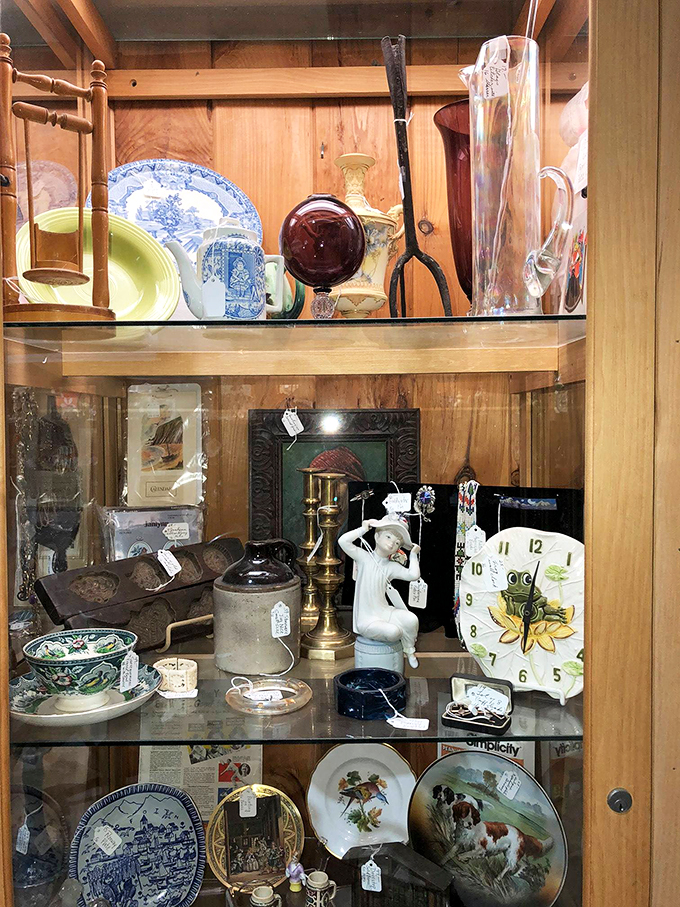 Each shelf tells a different story, from delicate porcelain to sturdy stoneware, all waiting for their next chapter.