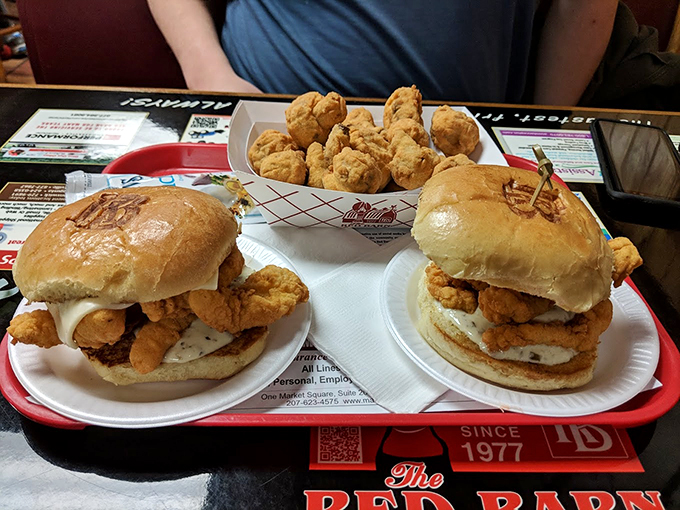 These hefty burgers prove The Red Barn isn't just about seafood - they're serious about all their comfort food.