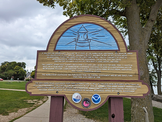 Knowledge ahoy! This sign is like a maritime history book, minus the risk of falling asleep and missing your stop.