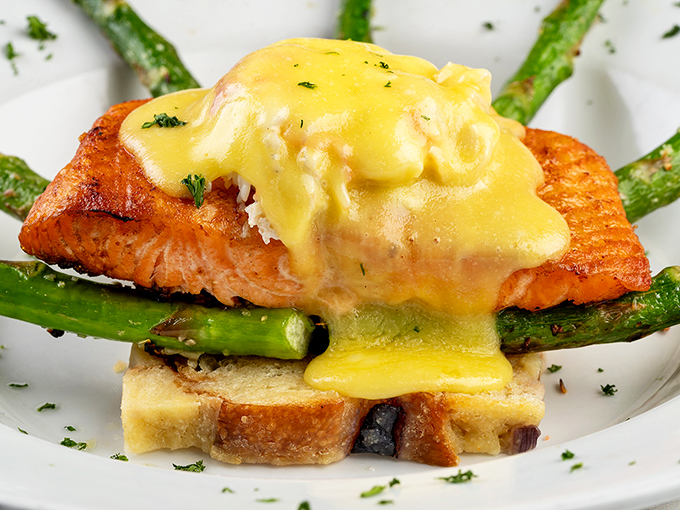 Salmon fit for royalty! This Ora King Salmon Oscar is dressed up fancier than a penguin at a black-tie gala.