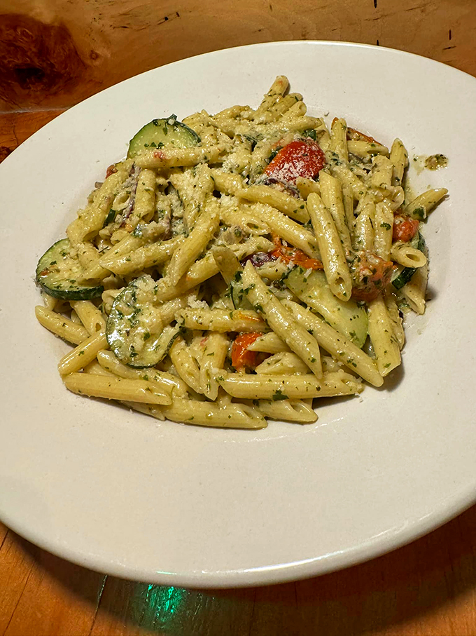 Pasta la vista, baby! This primavera is a garden party on a plate. Fresh veggies and al dente pasta create a symphony of springtime flavors. Photo credit: Casey's Caboose