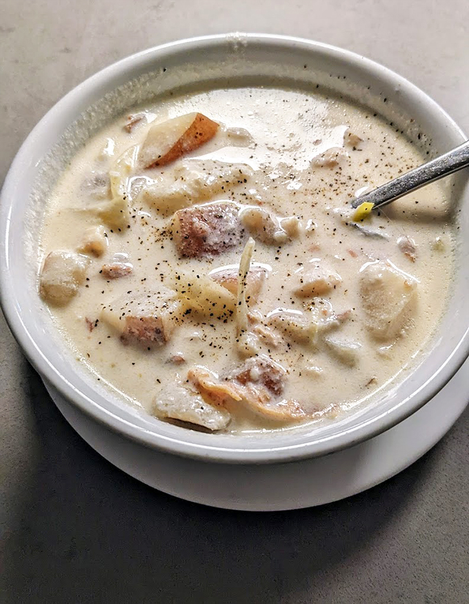 A bowl of chowder that could make a foggy day feel cozy &ndash; creamy, rich, and loaded with seafood.