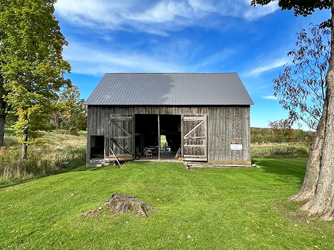 This weathered barn has more character than a Shakespeare play, with doors that could tell tales of centuries past.