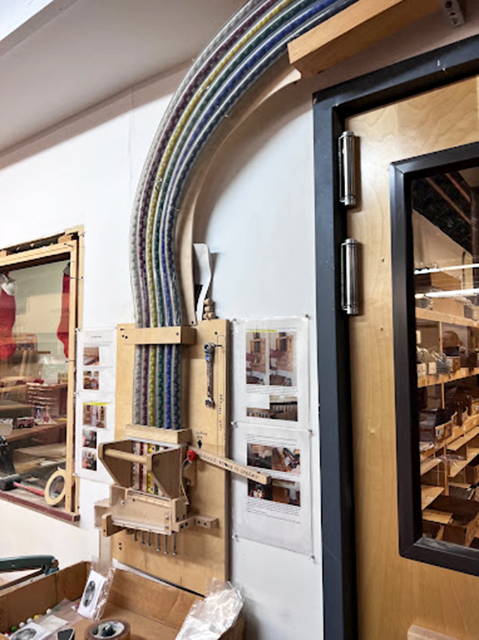 A rainbow of possibilities curves along the wall, showcasing the artistry behind every handcrafted piece.