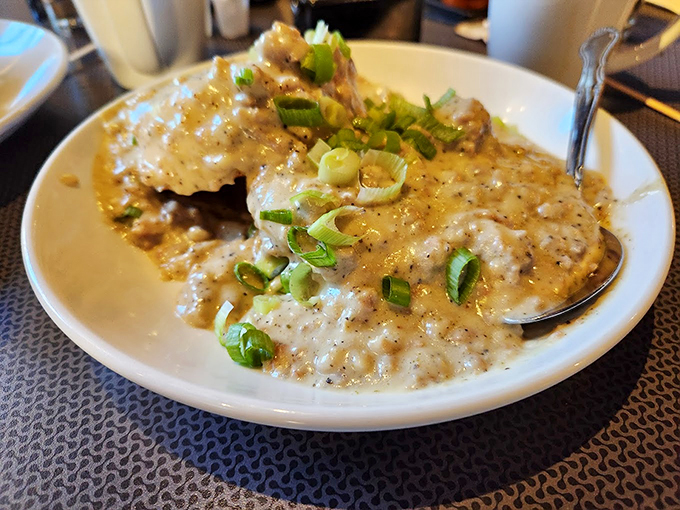 Biscuits and gravy: the breakfast of champions, or at least those who champion deliciousness. This plate is comfort food personified&mdash;it's like a warm, savory hug for your stomach.