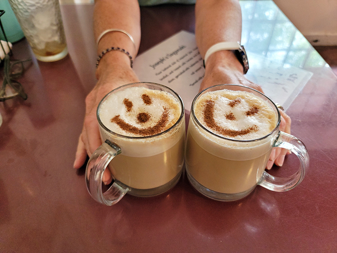 Coffee with a side of smiles! These mugs are serving up happiness &ndash; no extra charge for the good vibes. Photo credit: Matthew Baumgardner