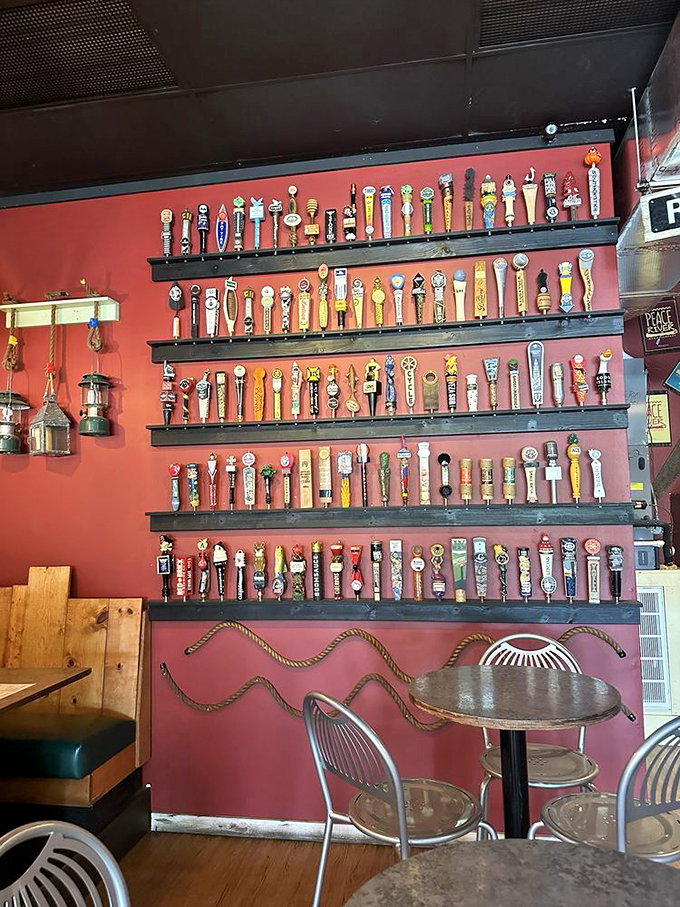 A tap handle collection that rivals my wife's shoe collection. Each one tells a story, much like the rings on a tree... or my waistline.