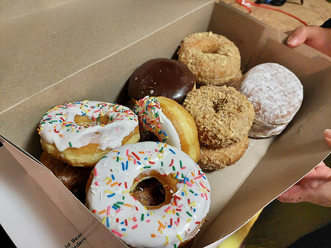 Donut heaven in a box! It's like someone took all your childhood dreams and deep-fried them to perfection. Diet? What diet?