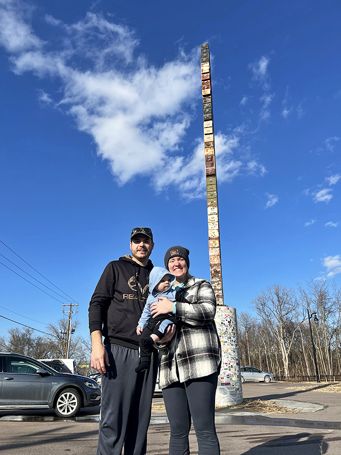 Nothing says "family vacation" quite like posing with a giant filing cabinet. It's the ultimate "wish you were here" postcard moment!