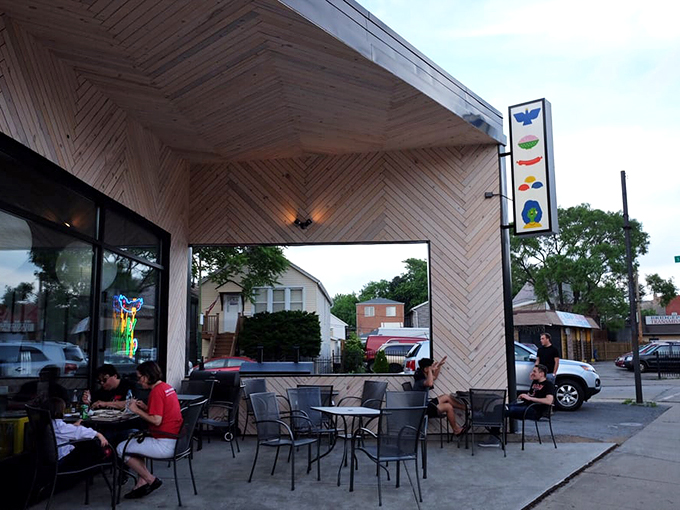 Alfresco dining with a side of people-watching! Kimski's outdoor seating is perfect for soaking up sun and good vibes.