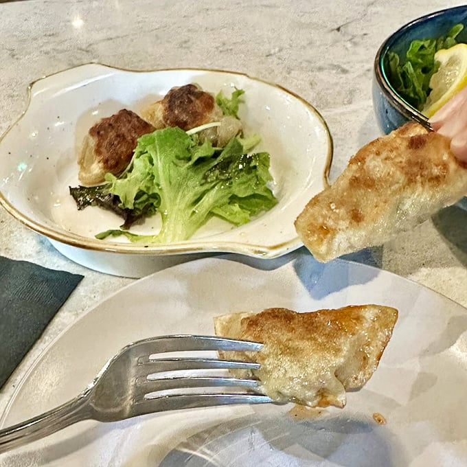 Potstickers with pizzazz! These little parcels of joy are so good, you might forget you came for the seafood. Don't worry, we won't tell the crabs. Photo credit: Brooke H.