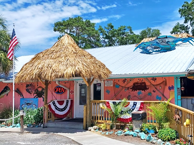 A slice of tropical paradise awaits. This cheerful facade promises a feast for both your eyes and your taste buds.