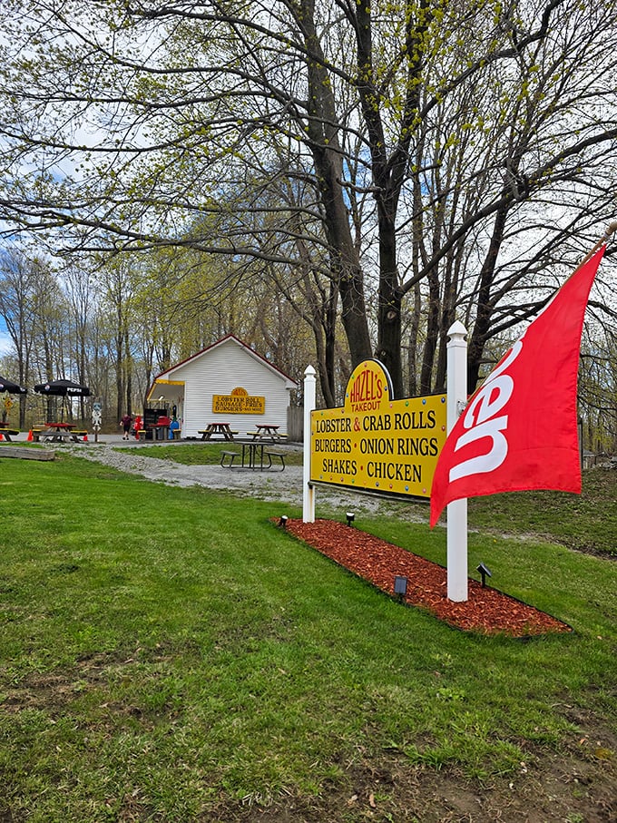 Bright signage announces exactly what Hazel's does best, from lobster rolls to burgers, making sure nobody drives past without knowing what delicious opportunities they're missing inside.
