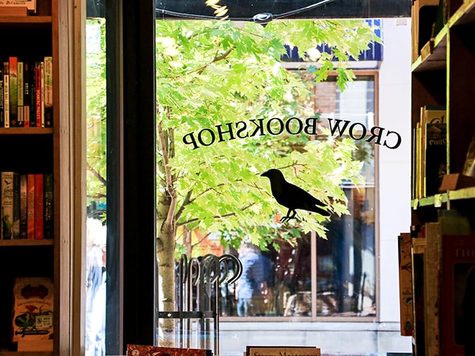 Peek through the window and spot the iconic crow logo. It's not just a bookshop, it's a portal to countless worlds!