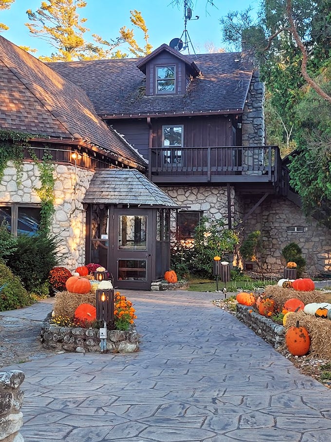 Stone and autumn decorations create the perfect stage for memorable meals.