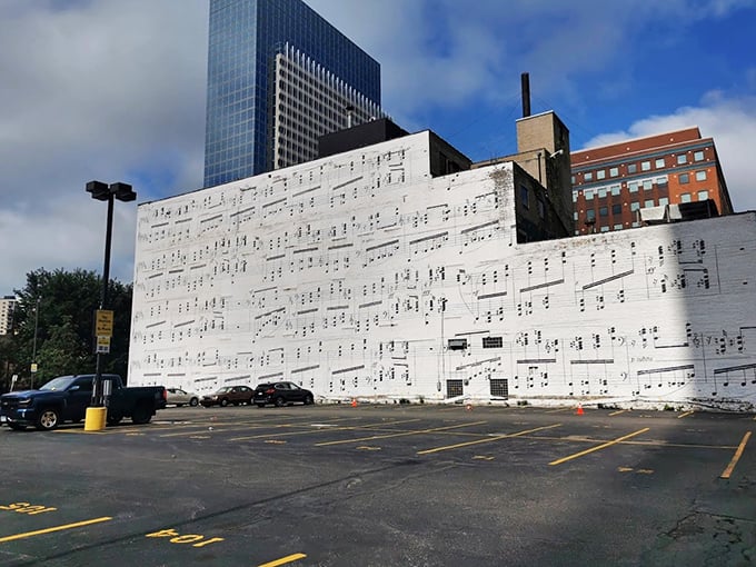 A symphony in bricks and mortar! This larger-than-life mural turns downtown Minneapolis into a musical masterpiece.