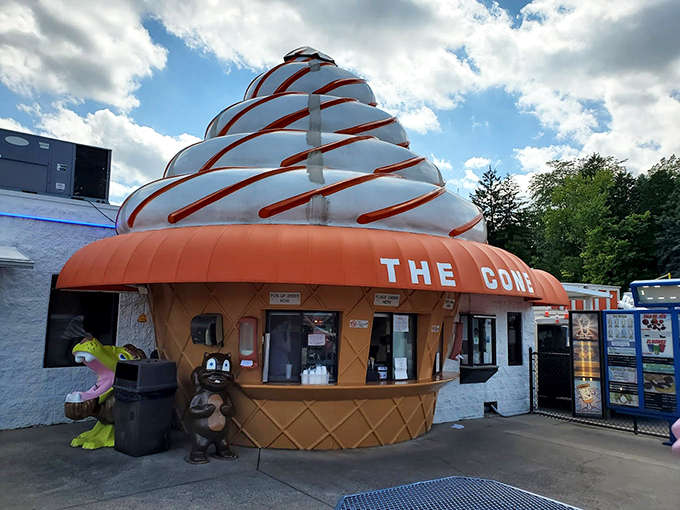 Ice cream architecture at its finest. The Cone is where dessert dreams and roadside attractions collide.