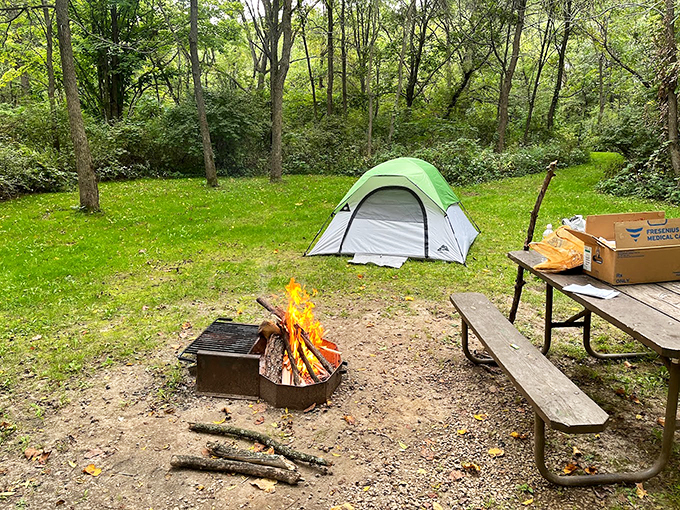 "Glamping, schmamping!" This cozy campsite proves that sometimes the best luxury is simplicity &ndash; and a crackling fire to warm your toes.