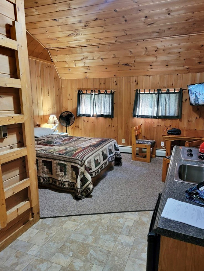 Cabin fever? More like cabin fervor! This cozy nook is what lumberjack dreams are made of.
