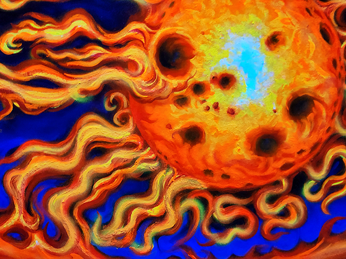 Is it just me, or does that sun look like it's had one too many cosmic cocktails? Talk about a hot shot!