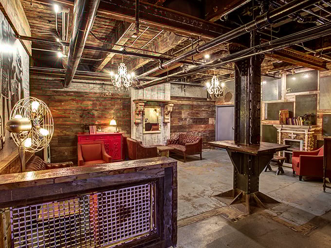Steampunk meets speakeasy in this cozy nook. It's like stepping into a time machine designed by Jules Verne after a few craft beers.
