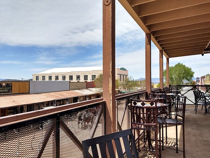 The best seat in the house? It's up here on the balcony, where you can watch the action unfold like a true Western drama.