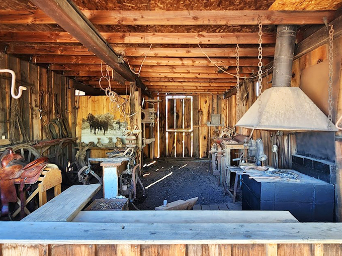 This weathered workshop space whispers tales of leather-working cowboys and frontier craftsmen from decades past.