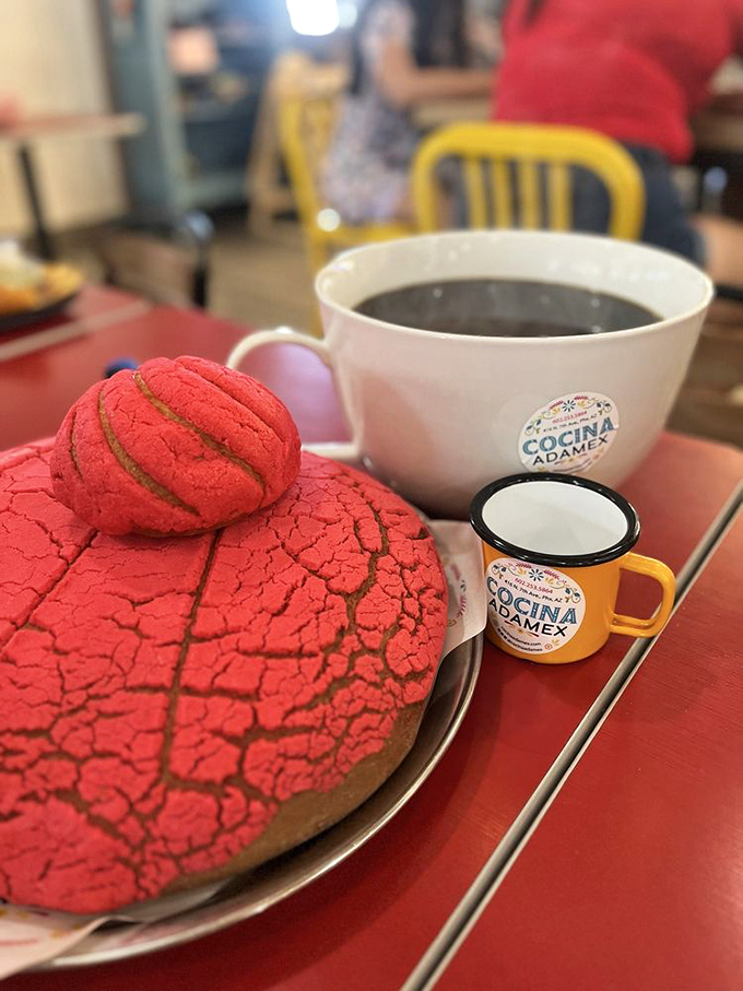 That red concha isn't just a pastry - it's a work of art that pairs perfectly with their rich, aromatic coffee.