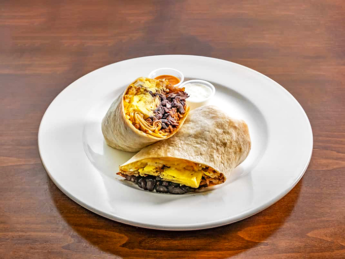 Behold, the burrito of your dreams! This tortilla torpedo is locked, loaded, and ready to blast your taste buds into flavor orbit.