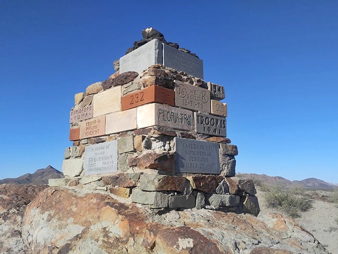 This isn't just any pile of rocks &ndash; it's a historical marker with a view. Think of it as the desert's version of a motivational poster: "Hang in there, you're almost to the top!" Photo credit: Mike Westbrook Photography