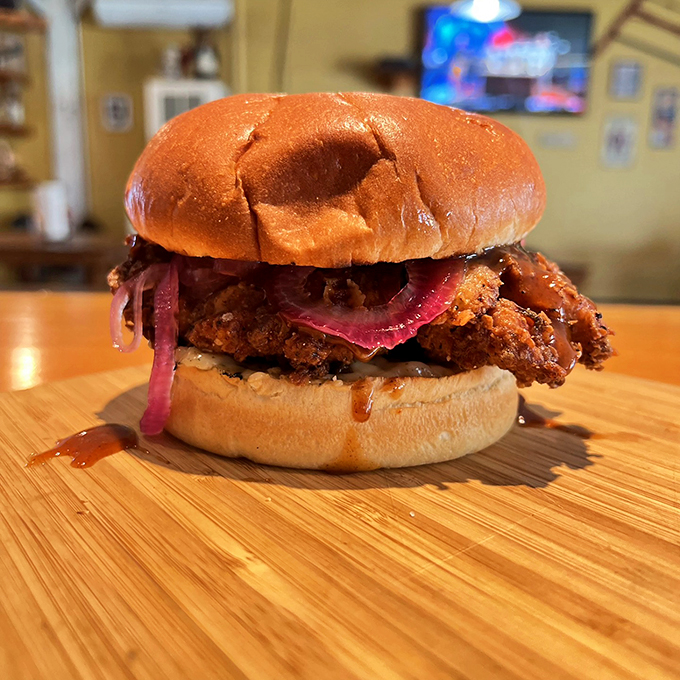 Jamaica me crazy! This Caribbean jerk fried chicken sandwich brings island vibes to Vermont, one spicy bite at a time.