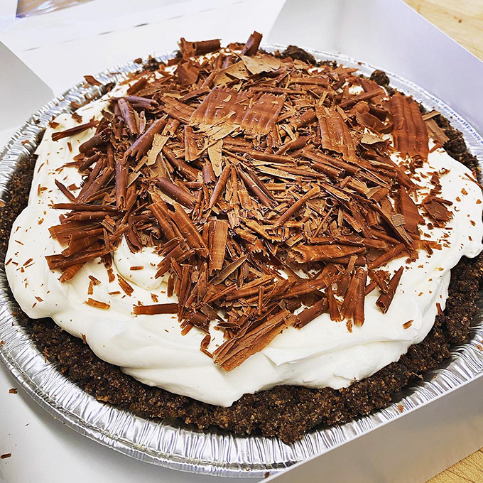 A chocolate bourbon cream pie so decadent, it should come with its own fainting couch. Dessert or work of art? You decide.
