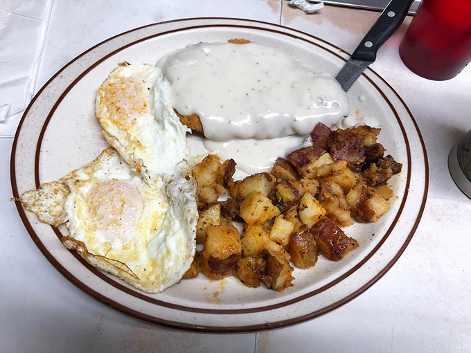 Behold, the country-fried steak! It's crispy, it's creamy, it's everything you never knew you needed. Diets, beware!