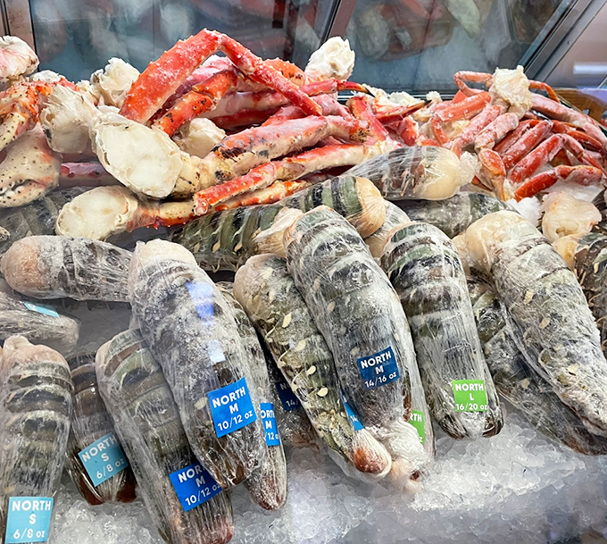 King crab legs and fresh catches lined up like trophies, each promising its own memorable feast.