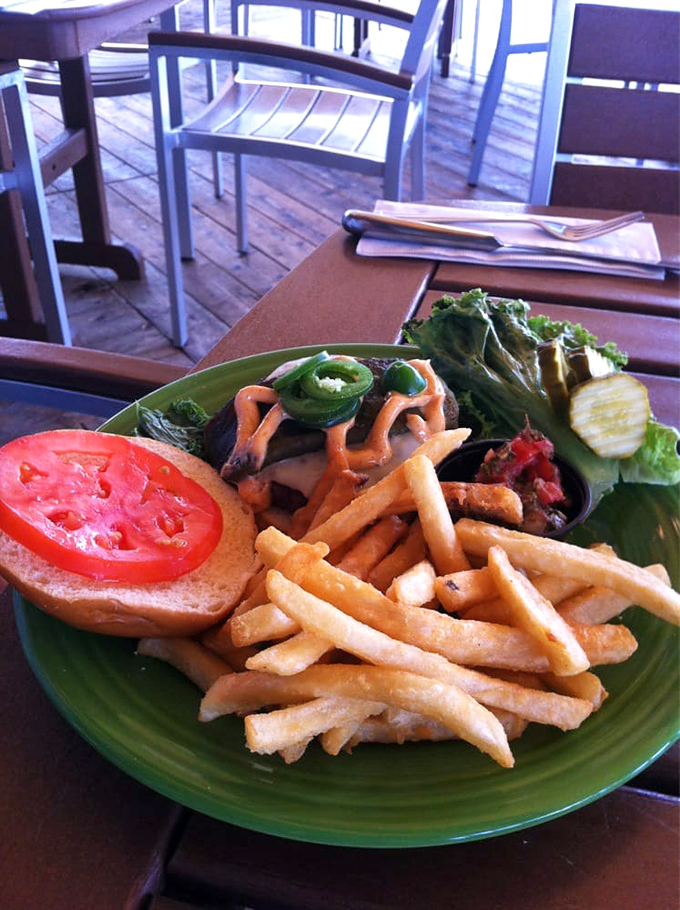 Not your average burger joint fare. This green chili burger is spicier than a Maine winter and more satisfying than finding a pearl in your oyster.
