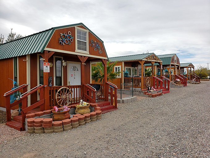 These charming desert cabins look like they were plucked from a Western movie set, complete with wagon wheels. Photo credit: Paul Livingston
