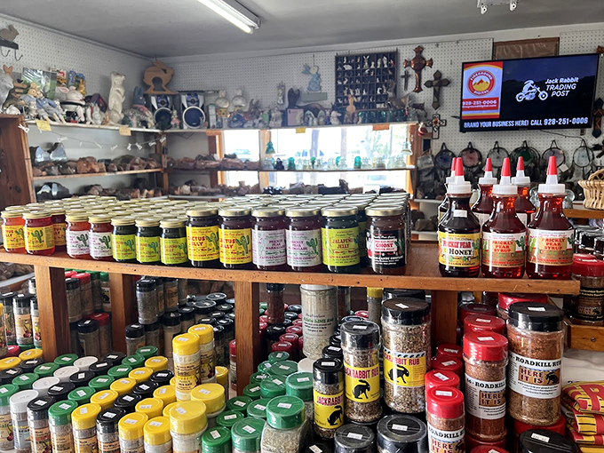 Rows of locally-made sauces, spices, and jellies offer a taste of Arizona's culinary creativity.