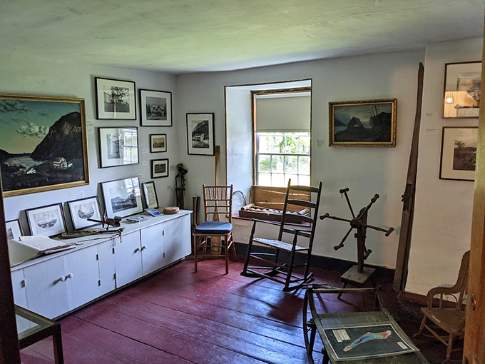 A cozy corner filled with memories, where rocking chairs invite visitors to sit and contemplate Vermont's rich history.