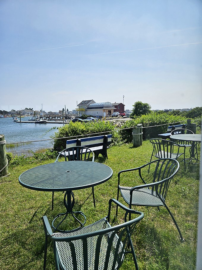 Al fresco dining at its finest! These outdoor seats offer a front-row ticket to nature's own dinner theater. Seagulls provide the soundtrack.