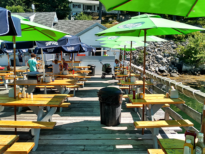 Al fresco dining with a side of vitamin sea. These picnic tables have heard more fish stories than a tackle box – and they're all true, of course.