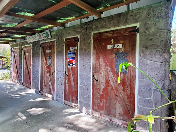 Even the necessities get the royal treatment, with these castle-themed comfort stations adding humor to functionality.