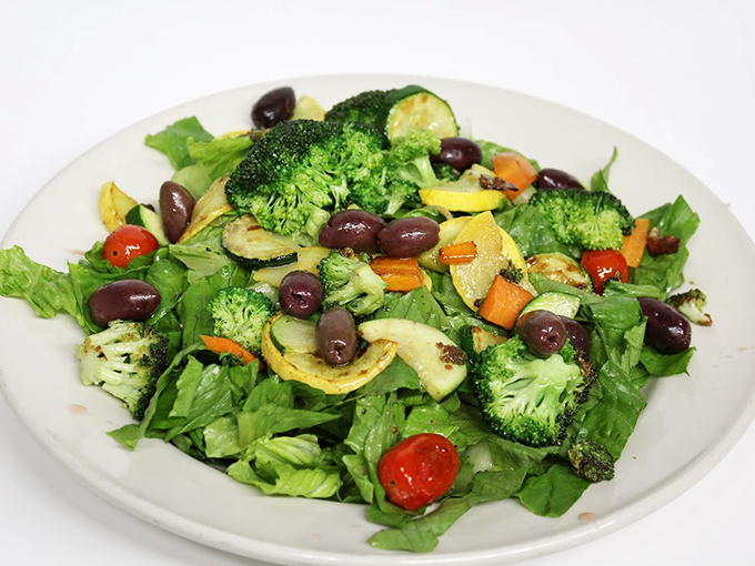 A garden party where every vegetable dressed up in its Sunday best, complete with kalamata olive accessories.