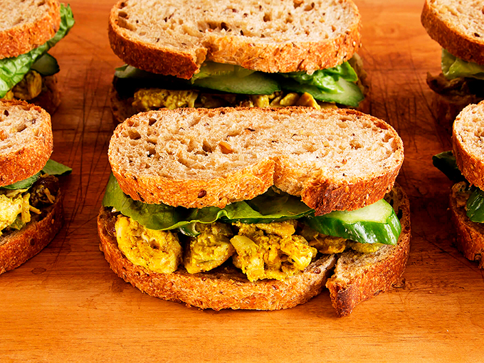 A curry chicken sandwich that proves Maine knows more than just lobster rolls - though we love those too. Photo credit: Beach Pea Baking Co