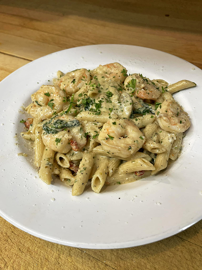 Shrimp Al Sole: because sometimes your pasta needs a beach vacation too. Sun-kissed flavors that'll make you reach for your imaginary sunglasses.