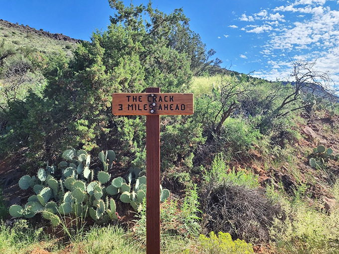 "The Crack - 3 Miles Ahead" - Arizona's version of a treasure map, leading to one of nature's hidden gems.