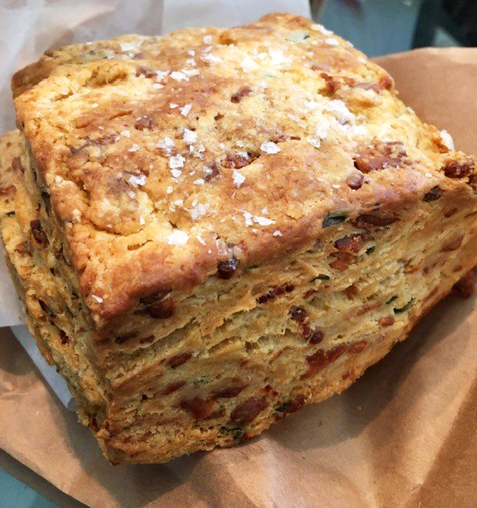 This bacon cheddar biscuit is so layered, it could give Shrek a run for his money. Photo credit: Deke M.